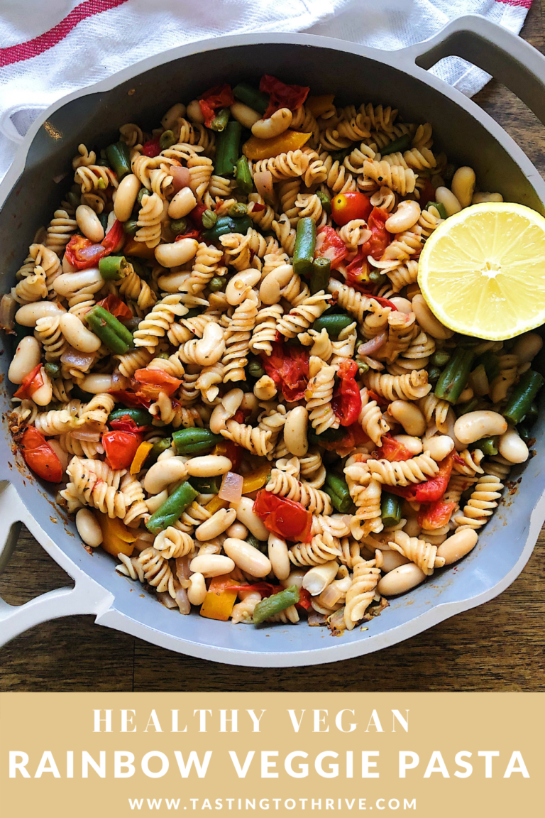 Vegan Rainbow Veggie Pasta Recipe - Tasting to Thrive