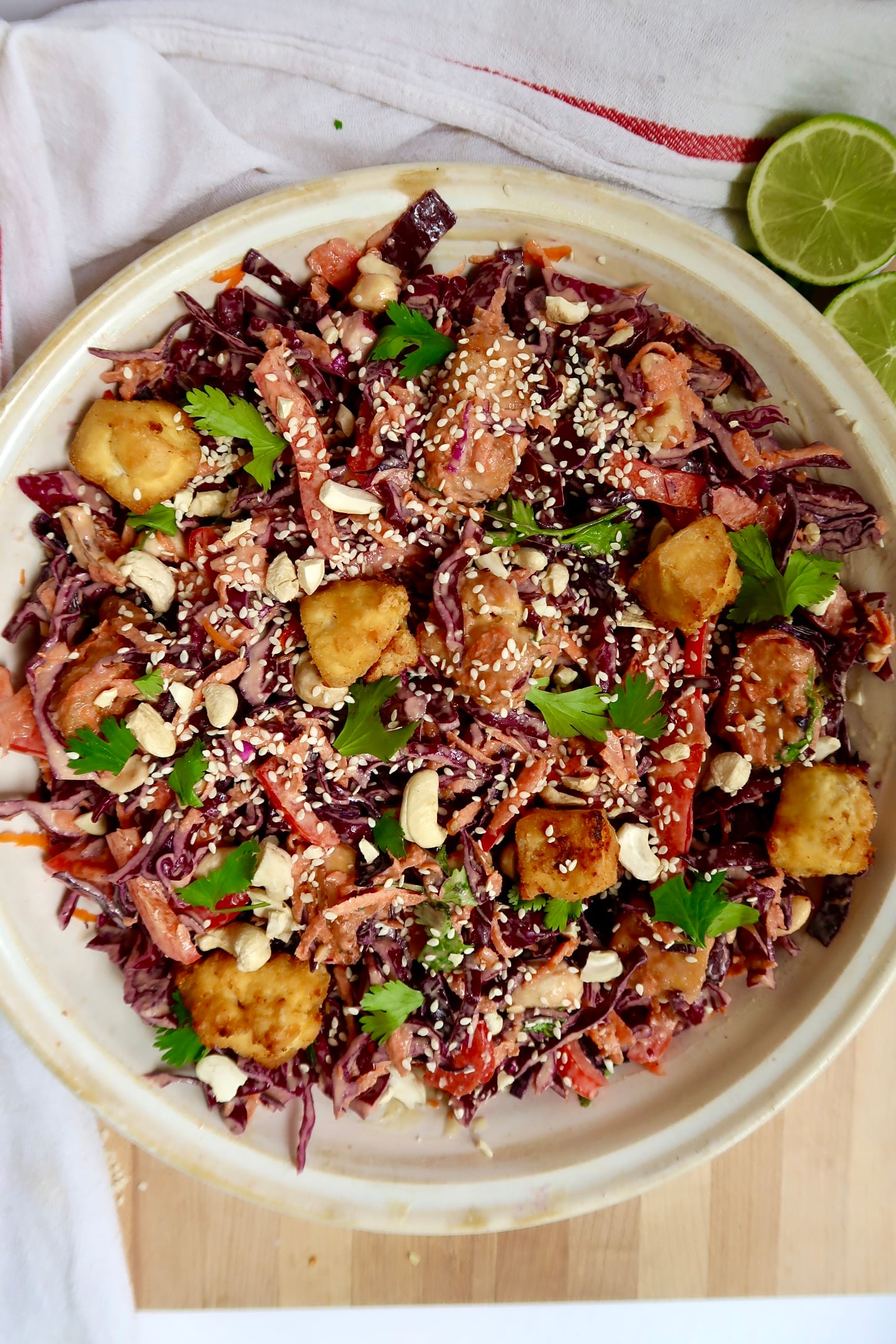30-Minute Crunchy Cabbage Sesame Ginger Salad with Tofu